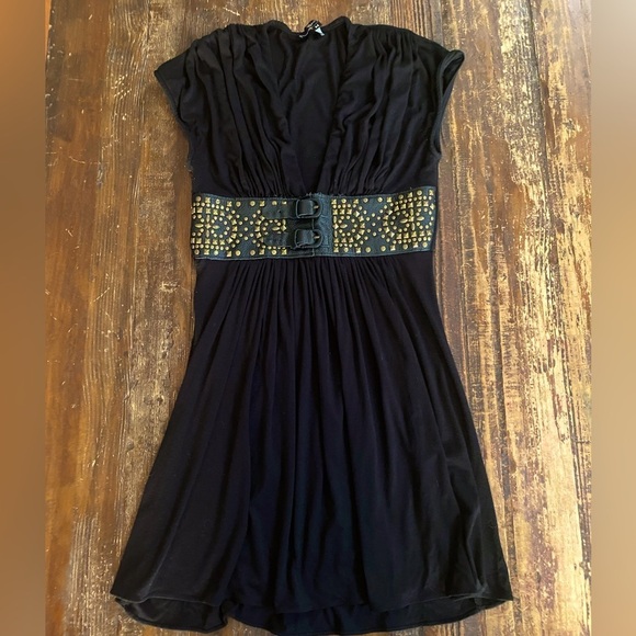 Sky | Dresses | Sky Mini Dress With Leather And Gold Details | Poshmark